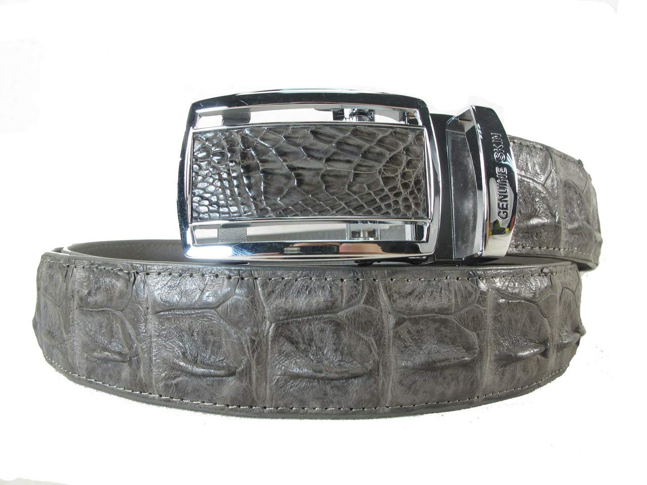 Pelgio Genuine Crocodile Backbone Skin Leather Men's Belt 46" Long Auto Locking (Tarpaulin Grey)