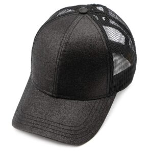 c.c hatsandscarf ponytail caps messy buns trucker plain baseball cap (bt-6) (glitter-black)