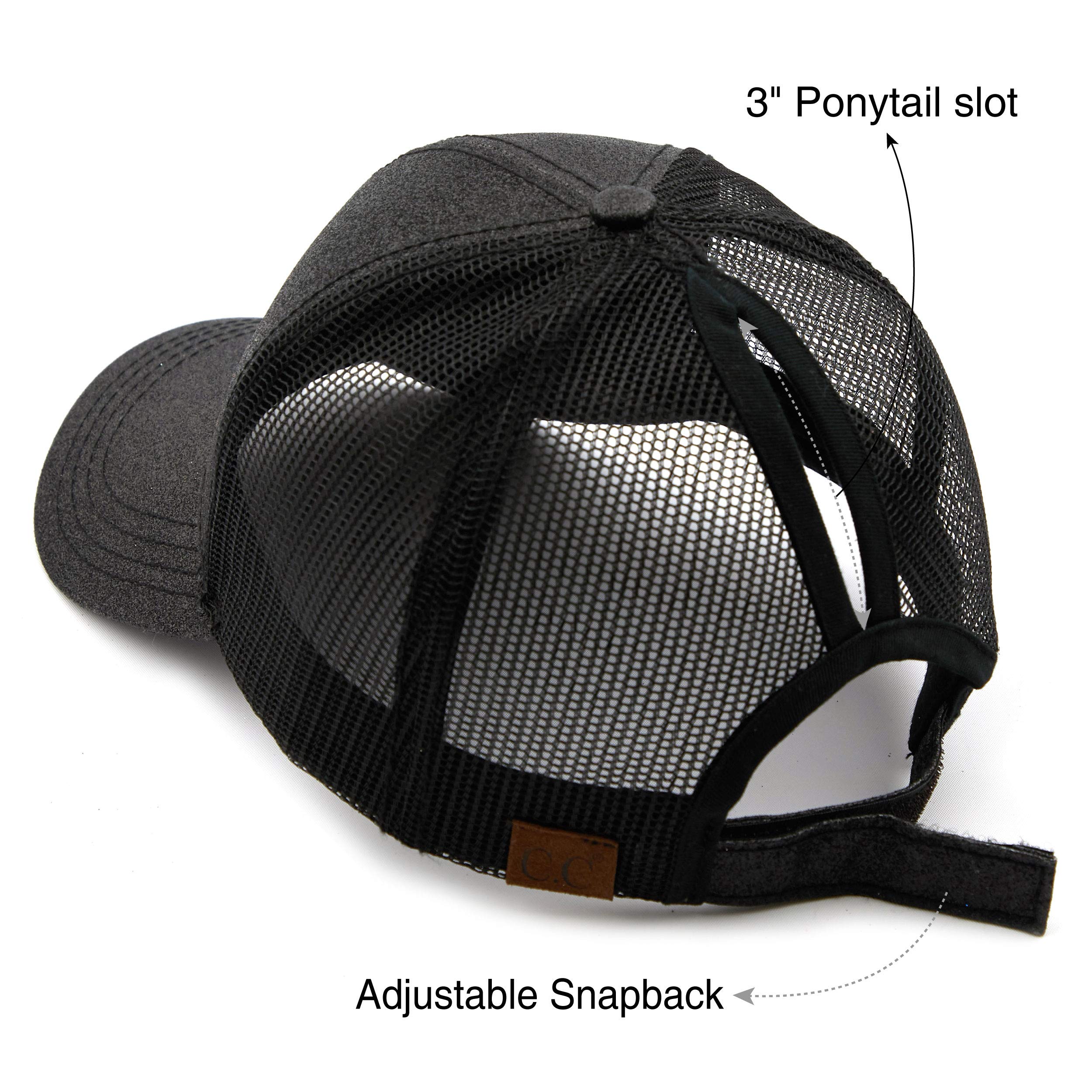 C.C Hatsandscarf Ponytail caps Messy Buns Trucker Plain Baseball Cap (BT-6) (Glitter-Black)