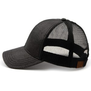 C.C Hatsandscarf Ponytail caps Messy Buns Trucker Plain Baseball Cap (BT-6) (Glitter-Black)