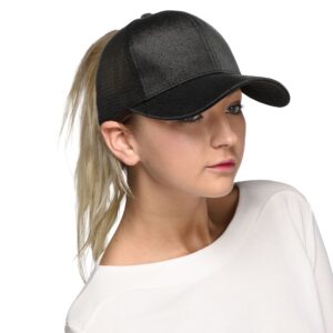 C.C Hatsandscarf Ponytail caps Messy Buns Trucker Plain Baseball Cap (BT-6) (Glitter-Black)