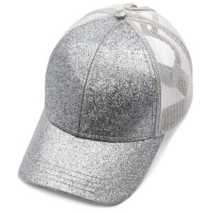 c.c hatsandscarf ponytail caps messy buns trucker plain baseball cap (bt-6) (glitter-grey)