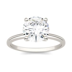 charles & colvard created moissanite 8mm round cut engagement ring for women | 1.9 cttw dew | lab grown | solid 14k white gold with rhodium | size 7