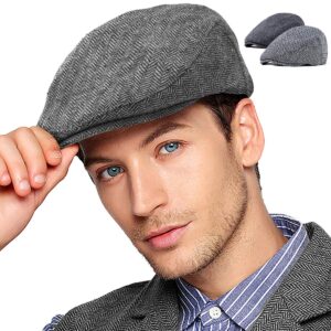 ladybro black+grey tweed flat cap - wool hat for men newsboy cap ivy hat large 2 pack (1-3, size: 7 5/8, l/xl)