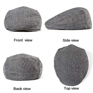 LADYBRO Black+Grey Tweed Flat Cap - Wool Hat for Men Newsboy Cap Ivy Hat Large 2 Pack (1-3, Size: 7 5/8, L/XL)