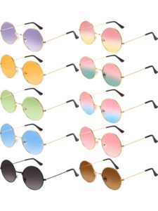 blulu round hippie sunglasses 10 pairs 60's style colored circle glasses for women men (cute colors)