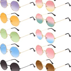 Blulu Round Hippie Sunglasses 10 Pairs 60's Style Colored Circle Glasses for Women Men (Cute Colors)