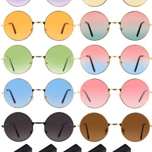 Blulu Round Hippie Sunglasses 10 Pairs 60's Style Colored Circle Glasses for Women Men (Cute Colors)