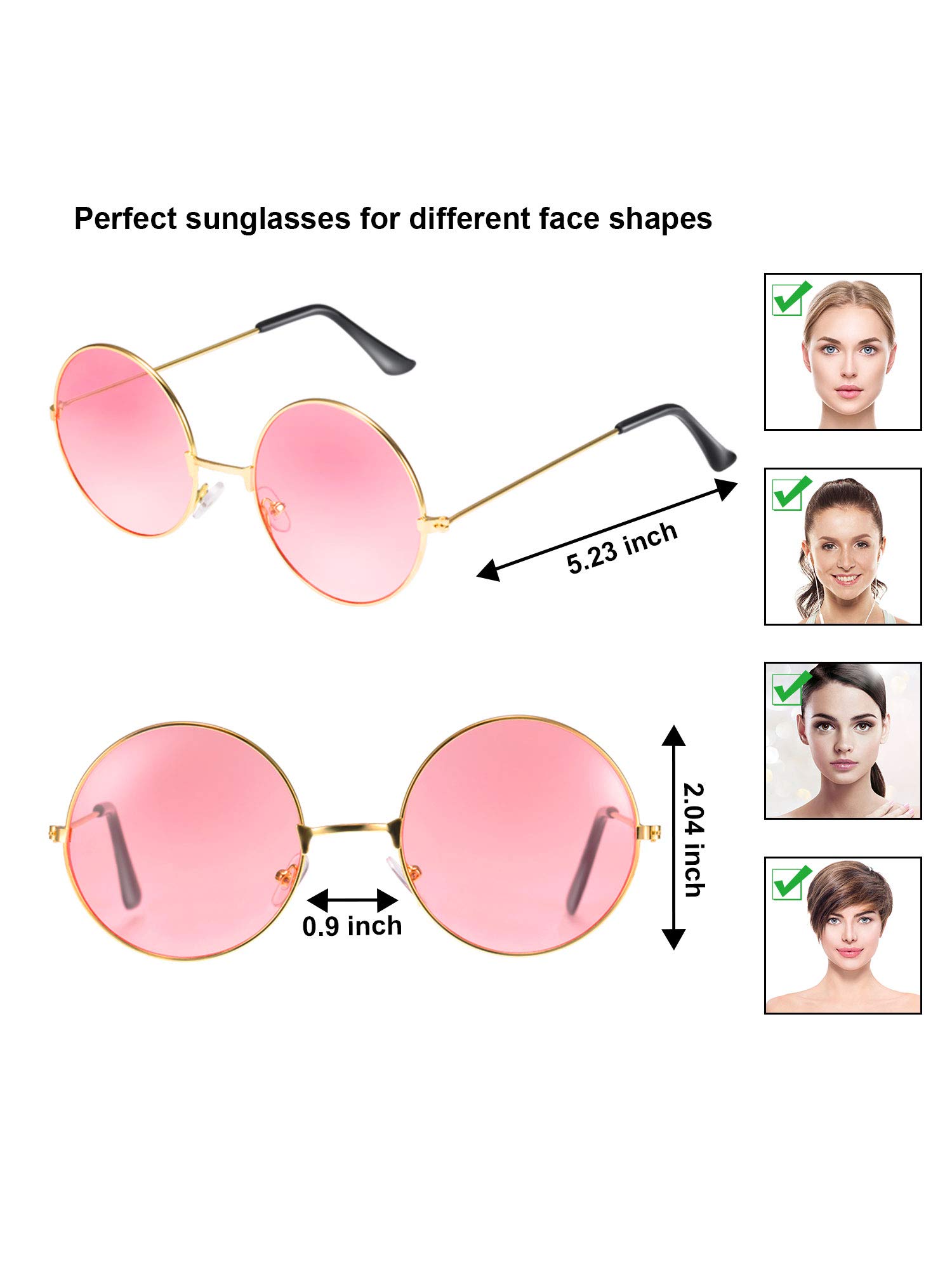 Blulu Round Hippie Sunglasses 10 Pairs 60's Style Colored Circle Glasses for Women Men (Cute Colors)