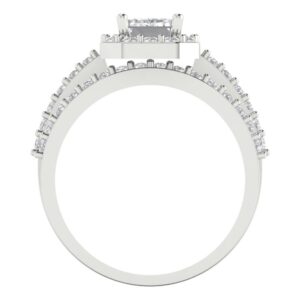 2.22 ct Emerald Cut Clear Simulated Diamond 14k White Gold Halo Solitaire W/Accents Wedding Engagement Promise Ring size 7