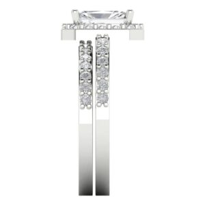 2.22 ct Emerald Cut Clear Simulated Diamond 14k White Gold Halo Solitaire W/Accents Wedding Engagement Promise Ring size 7