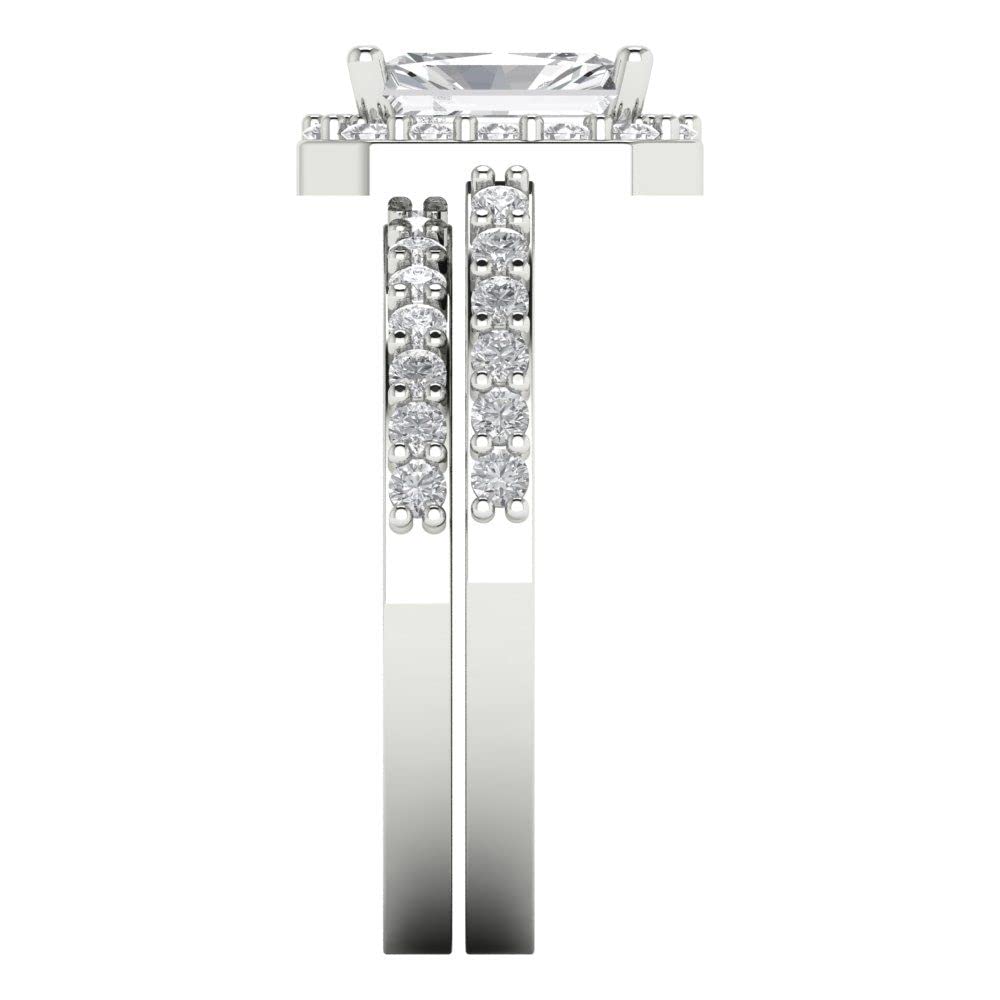 2.22 ct Emerald Cut Clear Simulated Diamond 14k White Gold Halo Solitaire W/Accents Wedding Engagement Promise Ring size 7