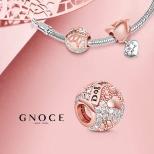 GNOCE Rose Gold Charms Sterling Silver Dog Mom Animal Charm Bead With Paw Prints Fit Bracelet/Necklace Jewelry Gift for Women Pet Lover