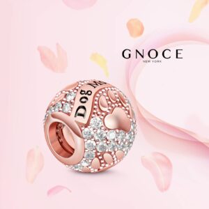 GNOCE Rose Gold Charms Sterling Silver Dog Mom Animal Charm Bead With Paw Prints Fit Bracelet/Necklace Jewelry Gift for Women Pet Lover