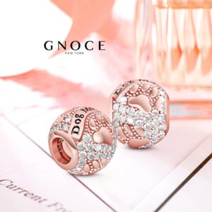 GNOCE Rose Gold Charms Sterling Silver Dog Mom Animal Charm Bead With Paw Prints Fit Bracelet/Necklace Jewelry Gift for Women Pet Lover