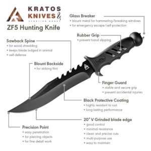 Fixed Blade Hunting Knife with Sheath, 12" Bushcraft Knife Full Tang, Stainless Steel EDC Fixed Blade Knife with Sheath, Rubber Handle by Kratos - ZF5