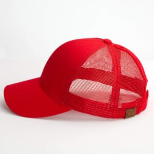 C.C Hatsandscarf Ponytail caps Messy Buns Trucker Plain Baseball Cap (BT-4) (Red)