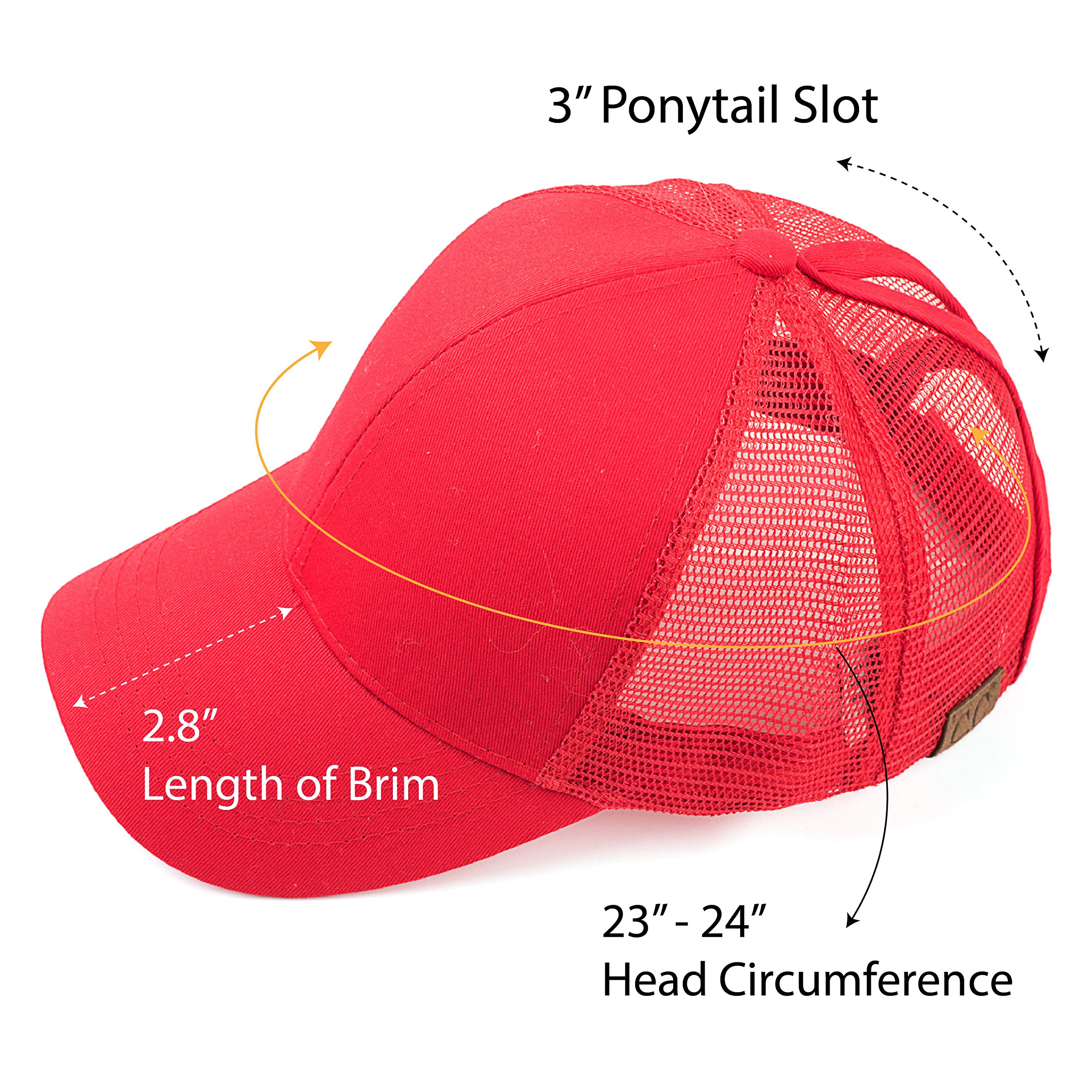 C.C Hatsandscarf Ponytail caps Messy Buns Trucker Plain Baseball Cap (BT-4) (Red)