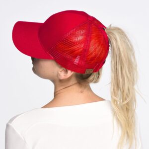 C.C Hatsandscarf Ponytail caps Messy Buns Trucker Plain Baseball Cap (BT-4) (Red)