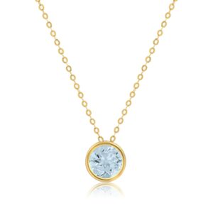 max + stone 14k yellow gold round pendant necklace for women with 7 mm blue aquamarine march birthstone on 18 inch cable chain spring ring clasp bezelby