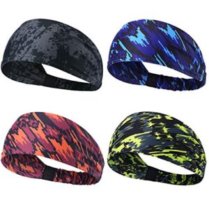 obacle headbands for men women sweat bands headbands non slip thin lightweight breatheable head band outdoor sports workout yoga gym running jogging (elastic band, 4 pack black-gray blue red green)