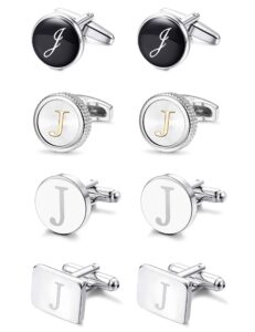 loyallook 4pairs men's initial j letter shirts cufflinks engraved shirt cufflink alphabet set fashion dazzle tuxedo cufflinks business wedding father's daygift