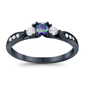 blue apple co. 3-stone wedding engagement promise ring simulated rainbow cubic zirconia 925 sterling silversize-8