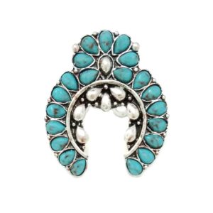 emulily western turquoise squash blossom adjustable cuff ring