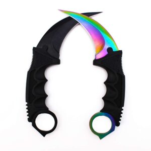 karambit knife, set of 2, cs-go for hunting camping fishing and field survival, stainless steel fixed blade tactical knife with sheath and cord (black+rainbow).