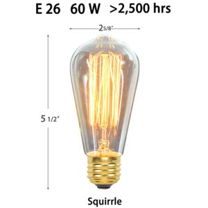 Youngever Vintage Edison Light Bulbs, 60W, ST64, E26, Squirrel Cage, Dimmable, Clear Glass, Industrial Vintage Incandescent Bulbs (4 Pack)