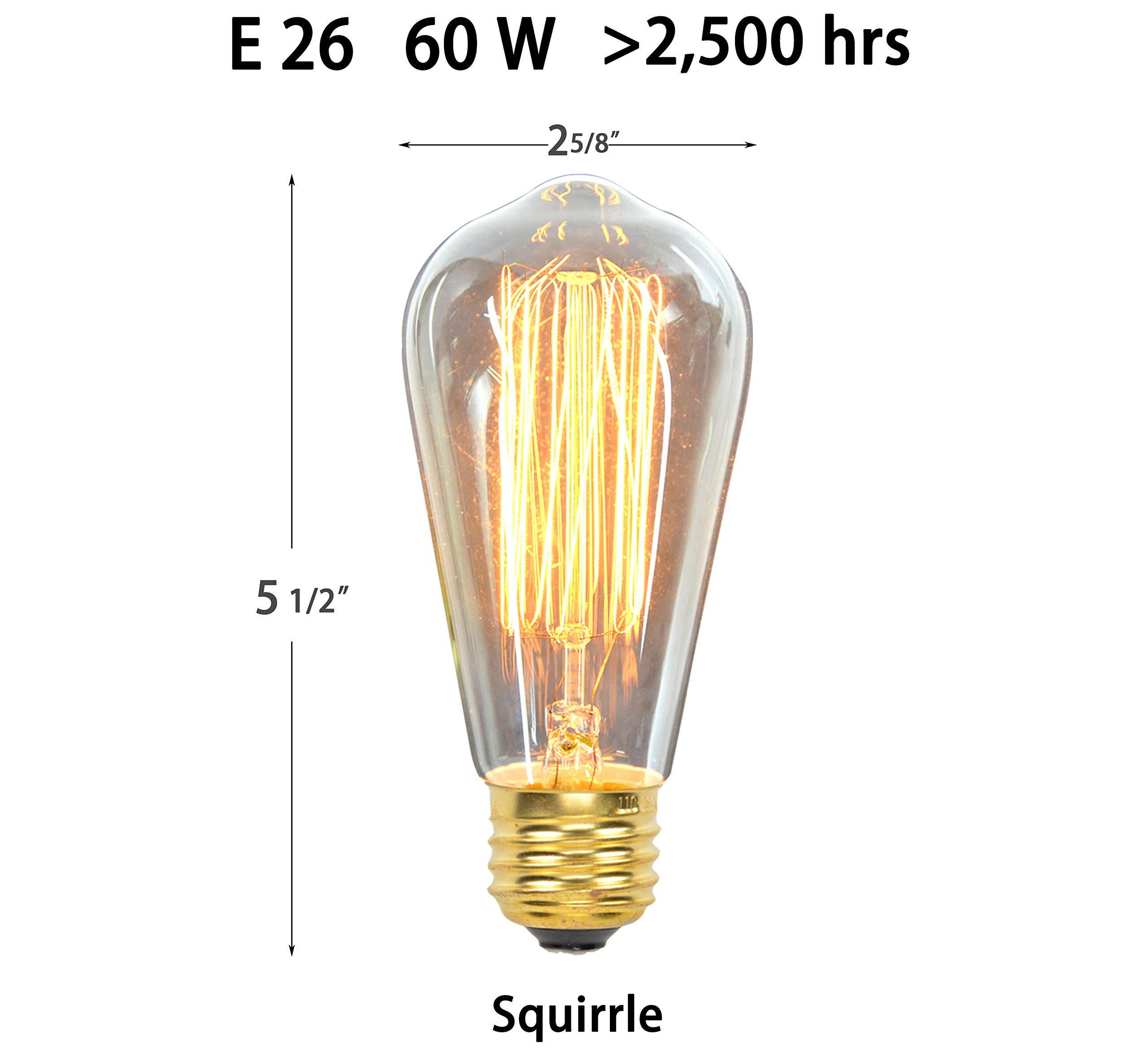 Youngever Vintage Edison Light Bulbs, 60W, ST64, E26, Squirrel Cage, Dimmable, Clear Glass, Industrial Vintage Incandescent Bulbs (4 Pack)