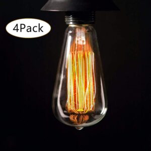 Youngever Vintage Edison Light Bulbs, 60W, ST64, E26, Squirrel Cage, Dimmable, Clear Glass, Industrial Vintage Incandescent Bulbs (4 Pack)