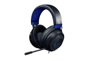 razer kraken for console - wired console gaming headset (custom-tuned 50 mm drivers, cooling gel-infused ear cushions, unidirectional retractable microphone, cross-platform) black-blue