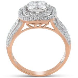 1 1/10 Ct Diamond Cushion Halo Multi Row Engagement Ring Wedding Set Rose Gold - Size 6