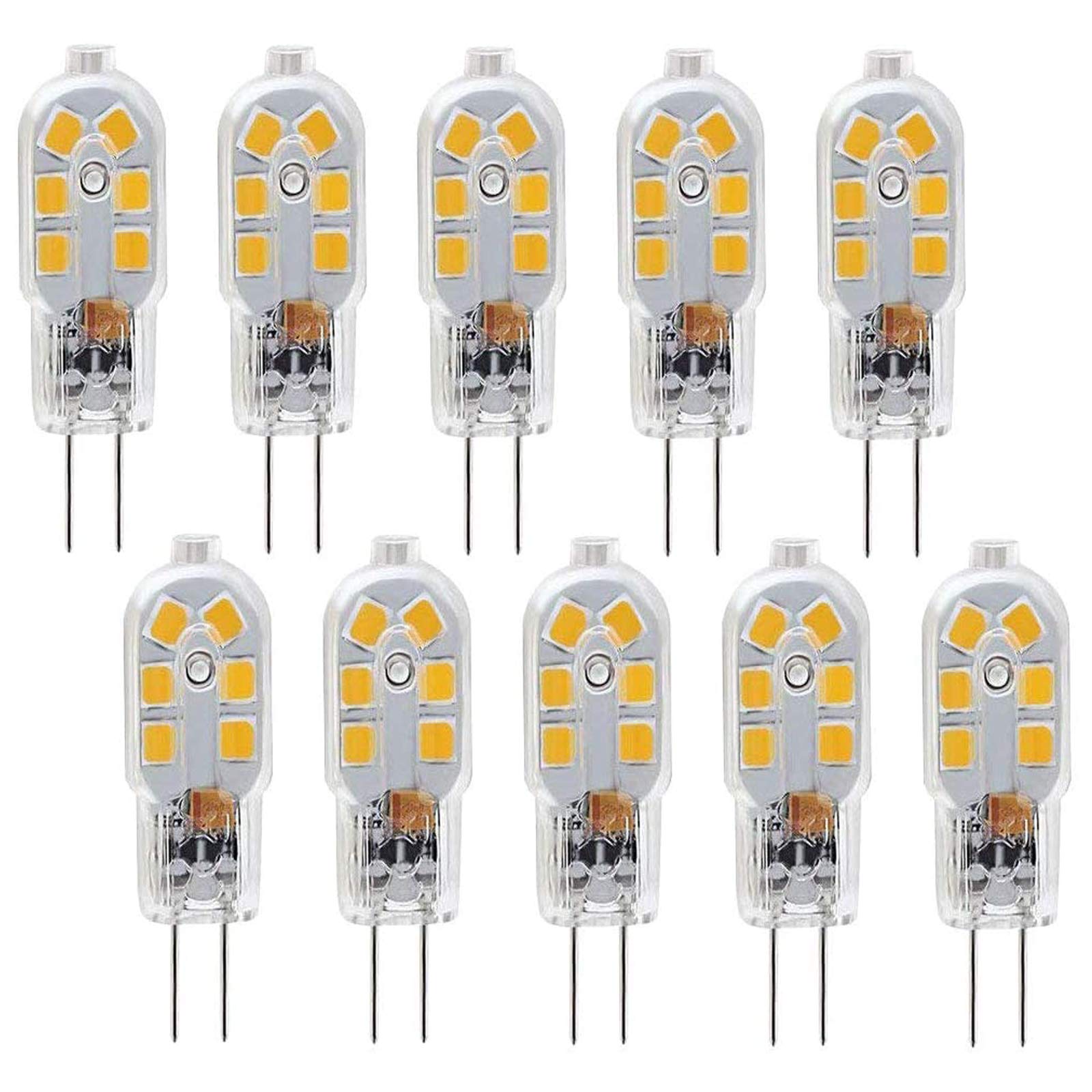 Lxcom Lighting G4 LED Bulb Bi-Pin Base 10Watt Halogen Bulb Equivalent AC12 Volt T3 JC Type Transparent Led Lamp Warm White 3000k for RV Camper Cabinet Landscape Light,10 Pack