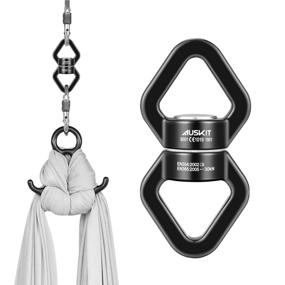 AusKit, Black Swing Swivel, 30 KN Safest Rotational Device Hanging Accessory