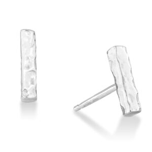 miabella 925 sterling silver or 18kt gold over silver hammered minimalist flat bar dainty stud earrings for women made in italy (sterling silver)