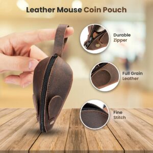 Rustic Leather Mouse Coin Purse Change Pouch Holder Cute Design YKK Zipper Handmade By Nabob Leather (Rustic Brown)