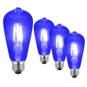 sleeklighting led 4watt filament st64 blue colored light bulbs – ul listed, e26 base lightbulb – energy saving - lasts for 25000 hours - heavy duty glass - 4 pack