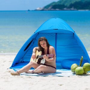 Extra Large Beach Tent Sun Shade Shelter Pop Up Instant Portable Outdoors 3-4 Person Beach Cabana Sets Up in Seconds, Blue, 78.7" L X 47.2" W X 51.2" H