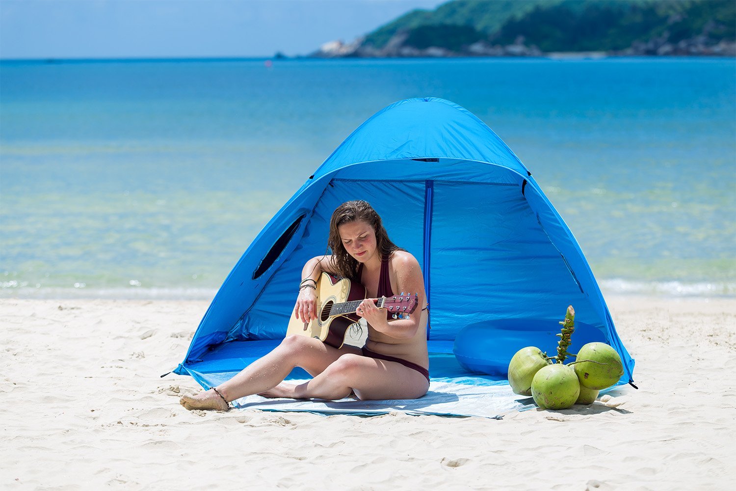 Extra Large Beach Tent Sun Shade Shelter Pop Up Instant Portable Outdoors 3-4 Person Beach Cabana Sets Up in Seconds, Blue, 78.7" L X 47.2" W X 51.2" H