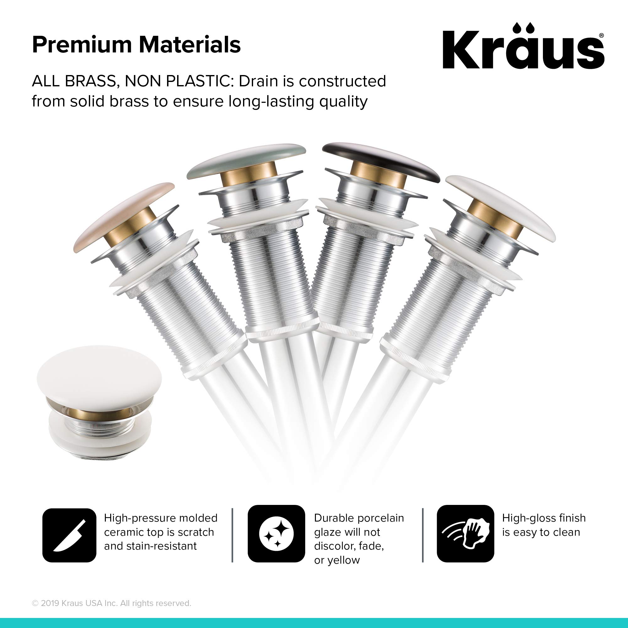 Kraus PU-20GWH Viva Pop-Up Drain, Glossy White