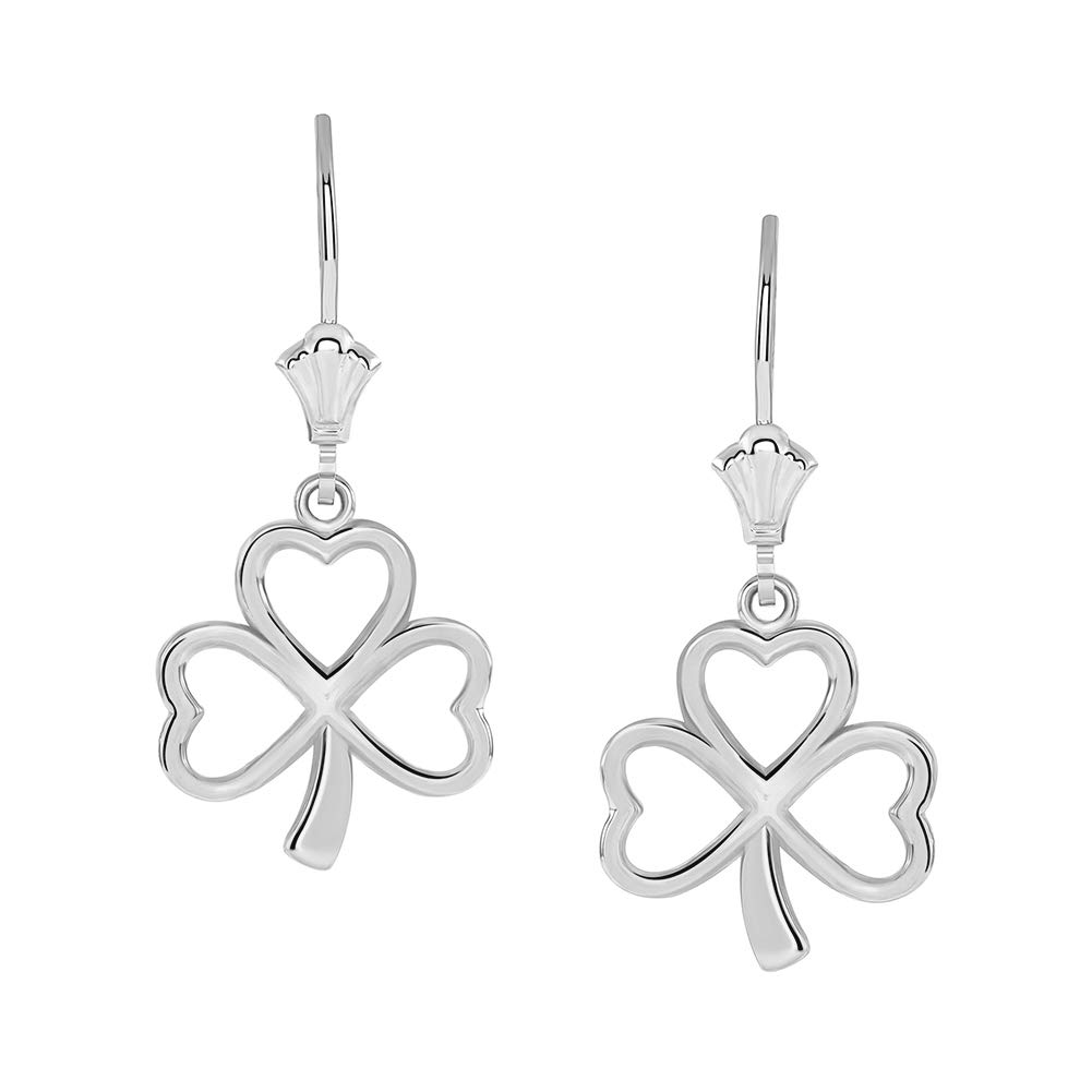 925 Sterling Silver Lucky Three Leaf Clovers Shamrock Dangle Earrings