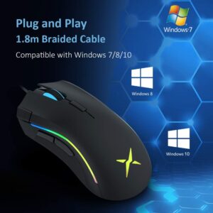 DeLUX Wired RGB Gaming Mouse - 24000 DPI, 7 Programmable Buttons, On-Board Pro Game Software - Ergonomic Mouse for PC, Laptop (M625BU(3360)-Black)