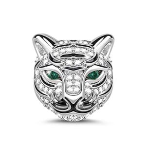 gnoce royal tiger head charms for bracelet s925 sterling silver animal bead charm tiger punk rock pendant charms for women men necklace