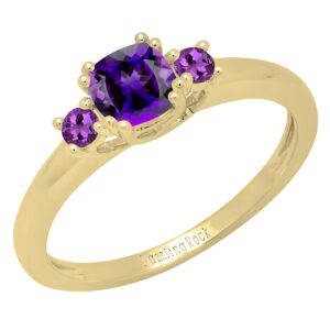 dazzlingrock collection 18k yellow gold 5 mm cushion & round amethyst ladies bridal 3 stone engagement ring (size 9)