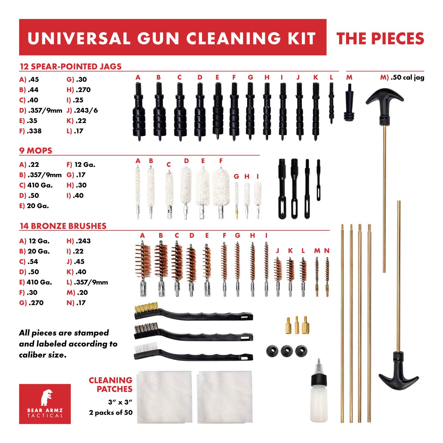 Universal Gun Cleaning Kit | American Company | Perfect for Shotguns, Rifles, Muzzle Loaders, Handguns and Pistols | Portable Case | Cleans Calibers .17- .50