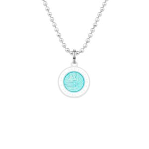 get back necklaces st. christopher surf necklace | small, ½” silver plated medallion, 18” aluminum ball chain (aqua white)