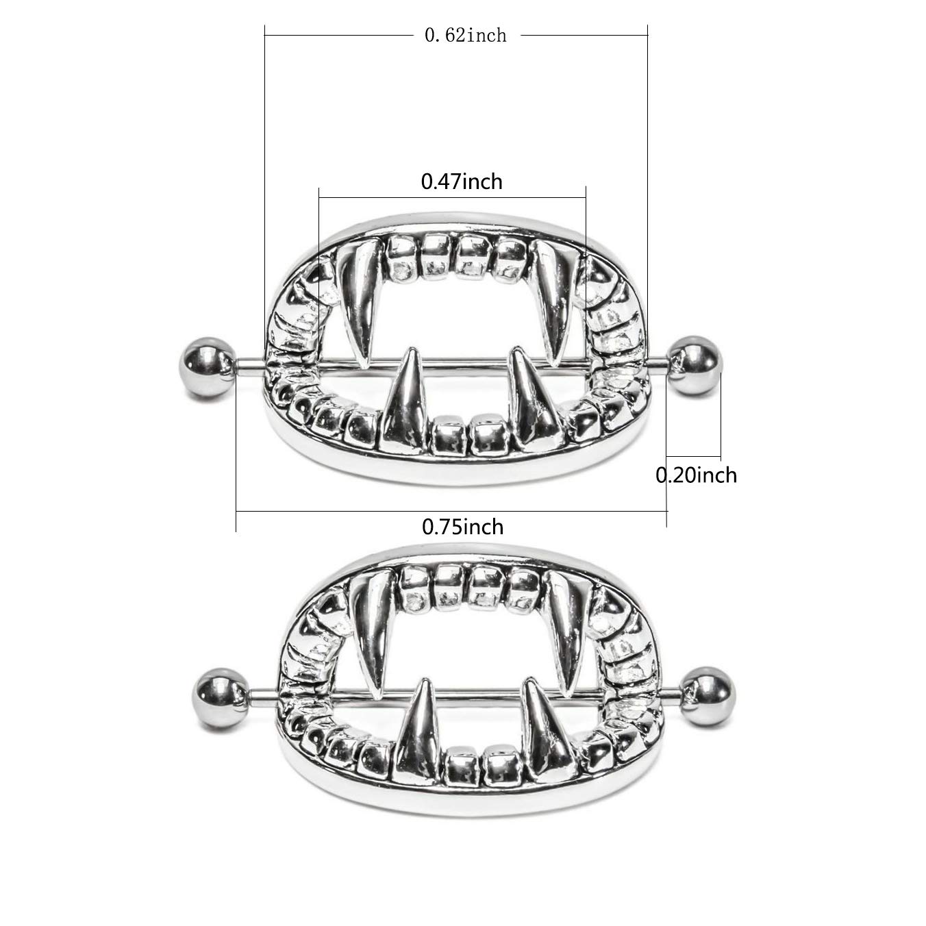 MTRSUE Nipple Piercing, 2pcs Stainless Steel Vampire Teeth Nipple Rings Body Nipplerings Piercing Women Nipple Piercing Jewelry Nipplerings Rings Nipple Jewerly Nipple Percings