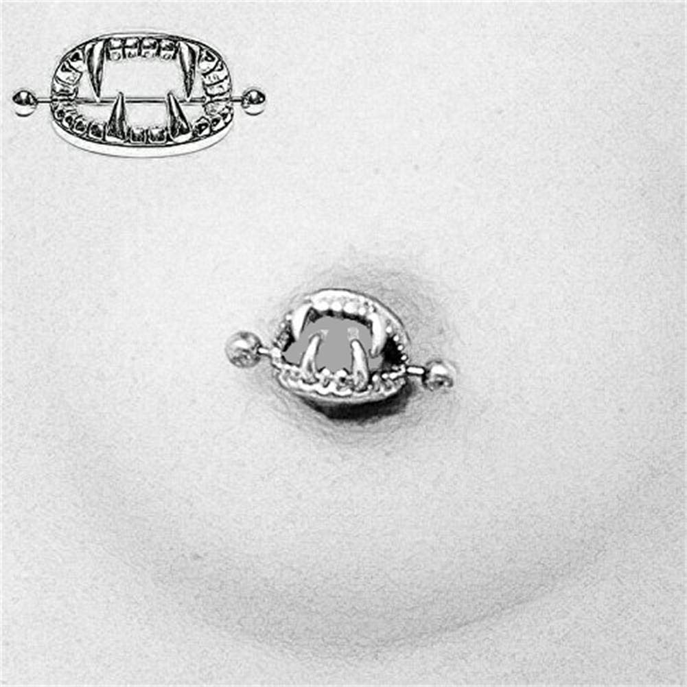 MTRSUE Nipple Piercing, 2pcs Stainless Steel Vampire Teeth Nipple Rings Body Nipplerings Piercing Women Nipple Piercing Jewelry Nipplerings Rings Nipple Jewerly Nipple Percings